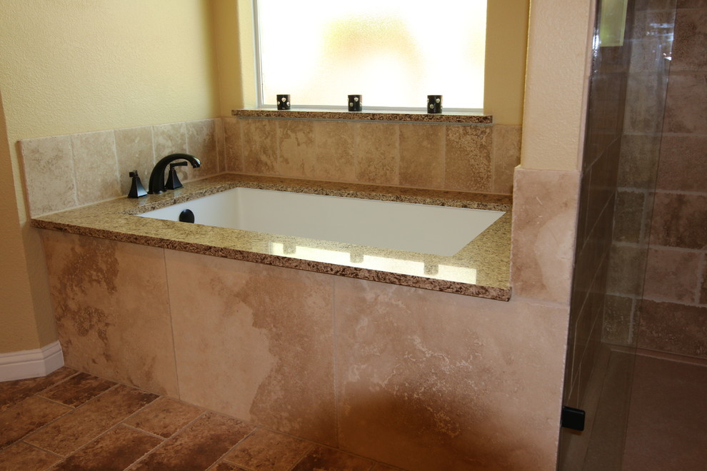 The Custom Undermount Tub Was Captured In Travertine Marble - Modern ...