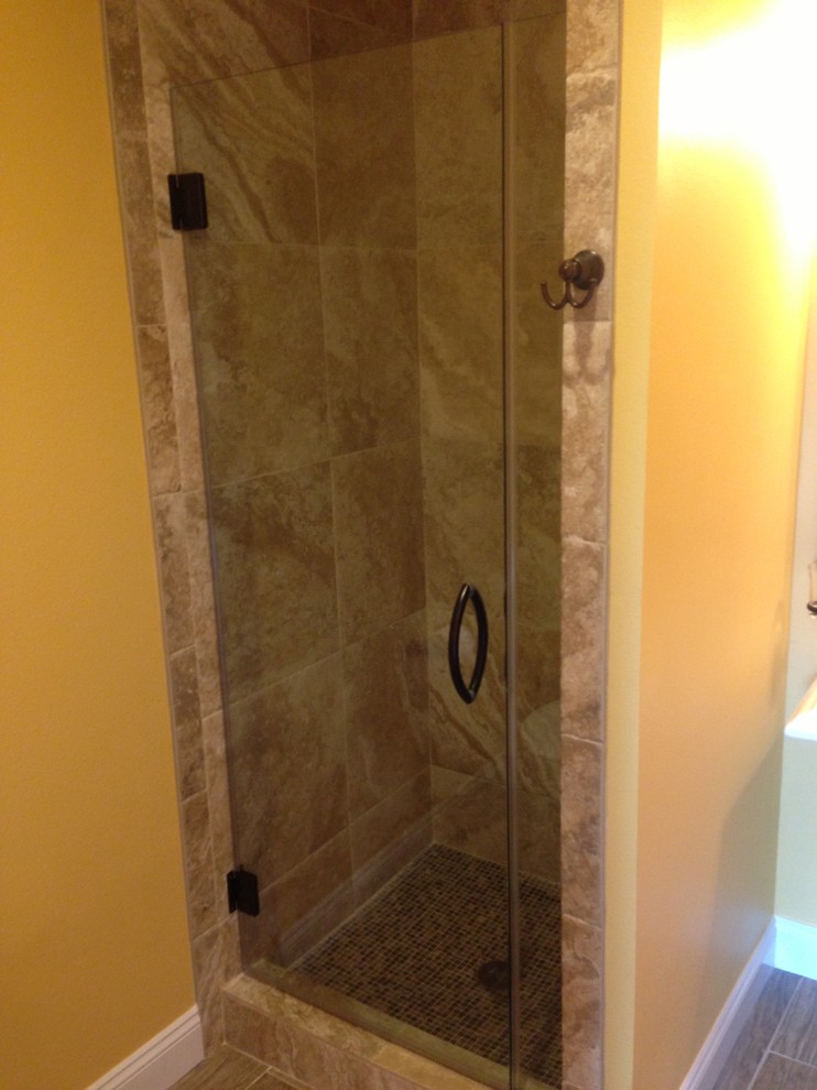 Tile Shower with Frameless Glass Shower Door - Traditional - Bathroom ...
