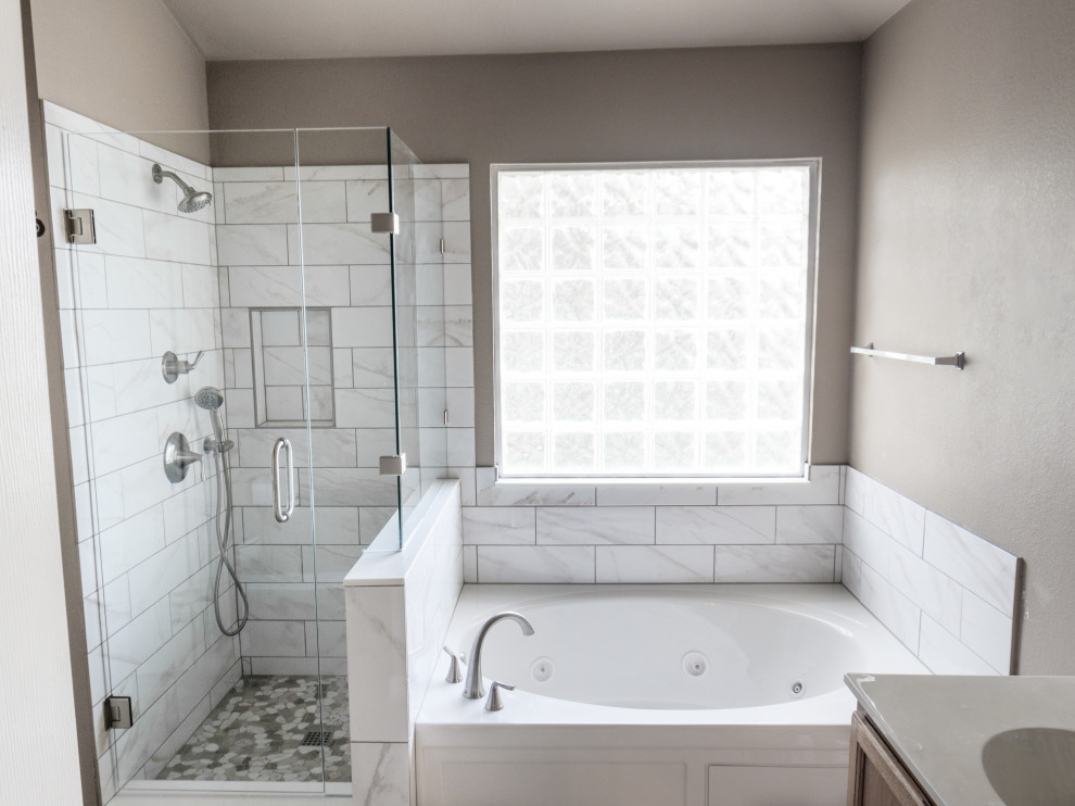 Tile, Tub, Plumbing Fixtures, and Frameless Shower Glass - Bathroom ...
