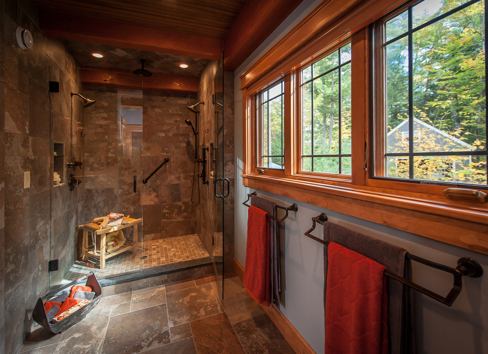 Timberframe Lake House - Master Bath - Rustic - Bathroom - Manchester ...