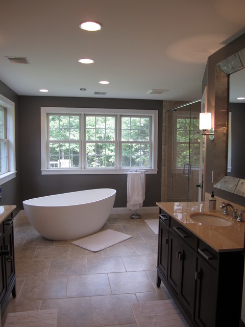 Transitional Freestanding Master Bath remodel with a two person alcove ...
