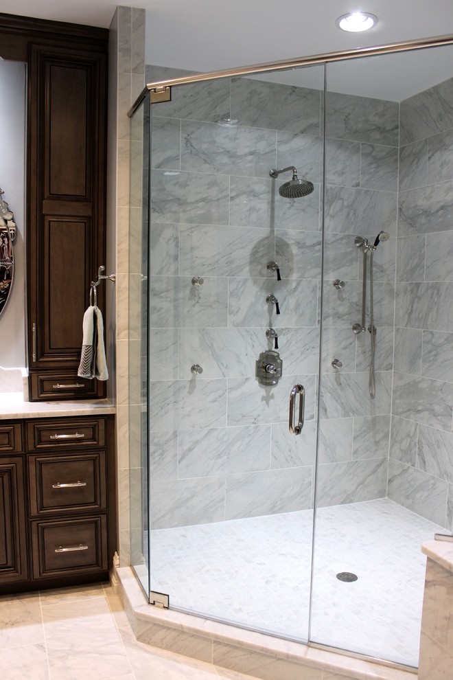 Transitional Master Bathroom w/HD Marble Look Porcelain Tile - Clásico ...