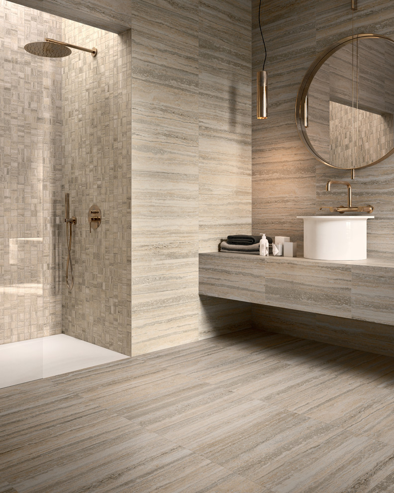 Travertino Rigato - Transitional - Bathroom - New York - by Wayne Tile ...