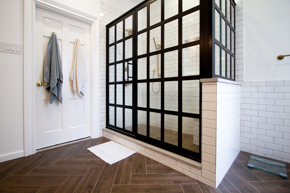 Trendy Matte Black-Lined Walk-In Shower - Eclectic - Bathroom ...