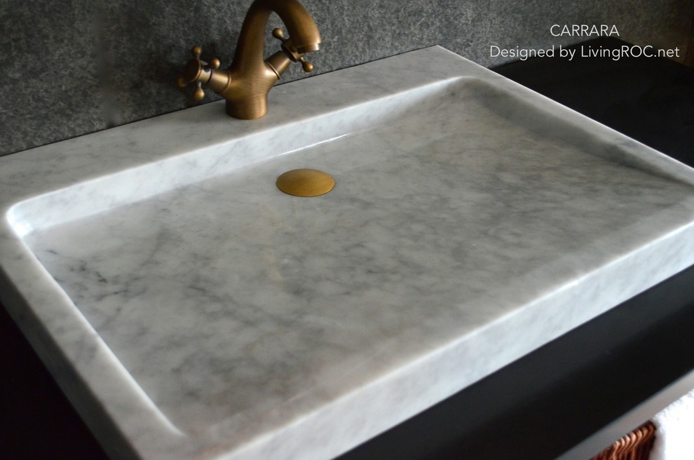 TROUGH SINK CARRARA WHITE MARBLE 27-INCH VESSEL SINK FOR BATHROOM ...