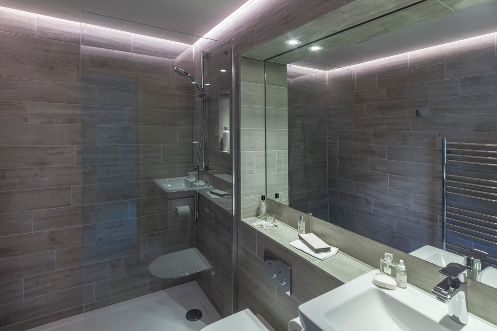 Ultra contemporary shower room in what was once a laundry cupboard ...