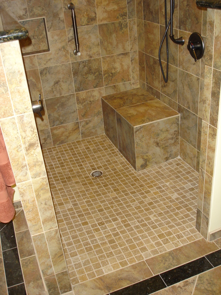 Universal Design shower with curbless entry - Transitional - Bathroom ...