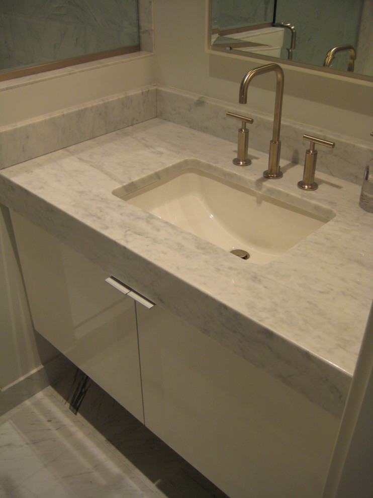 Vanity with Mitered Apron Front: Carrera marble - Modern - Bathroom ...