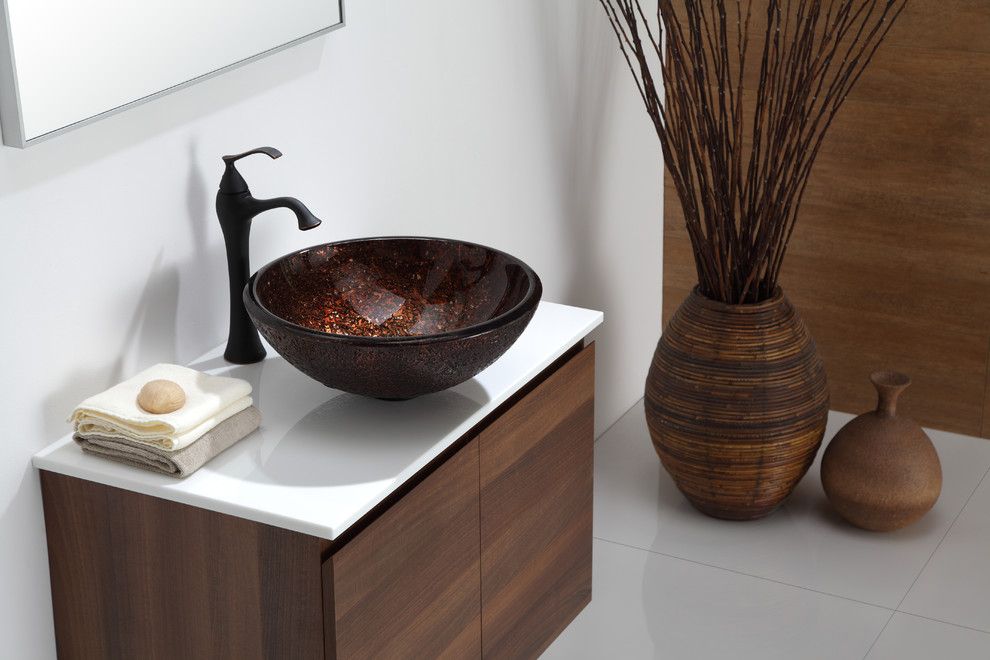 Venus Glass Vessel Sink And Ventus Faucet Oil Rubbed Bronze - Modern ...