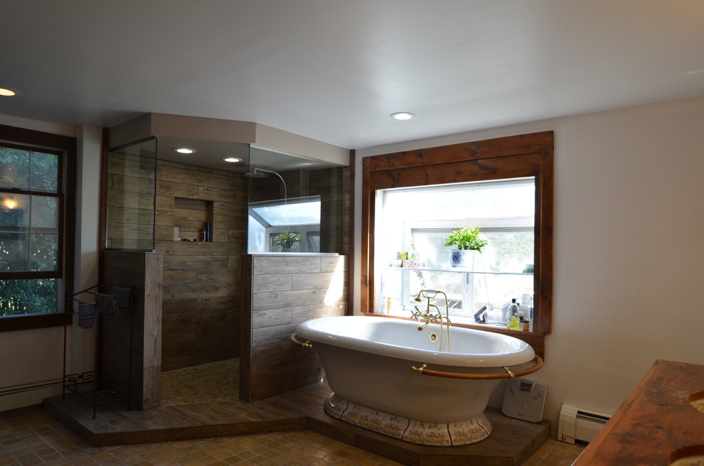 Walk-in Rustic tile Shower - Farmhouse - Bathroom - Philadelphia - by ...