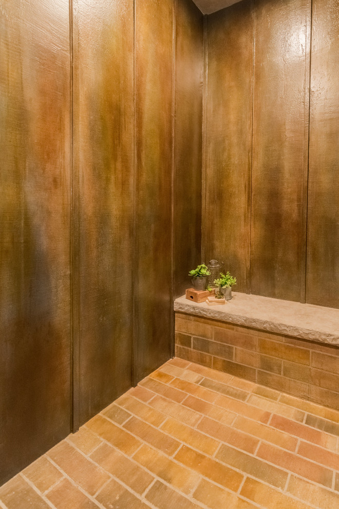 Walk-in Shower in Rusted Steel and Brick Granicrete - Industrial ...
