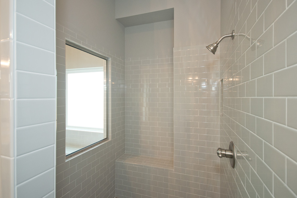 Walk-in Shower with Window and Built-in Seat - Transitional - Bathroom ...