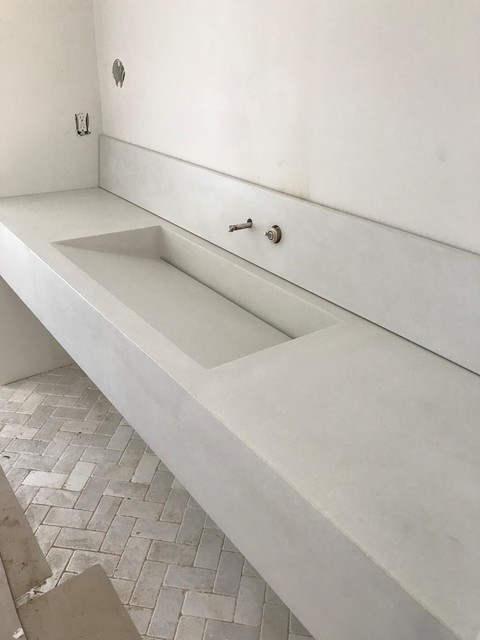 White Concrete Floating Ramp Sink - Modern - Bathroom - Minneapolis ...