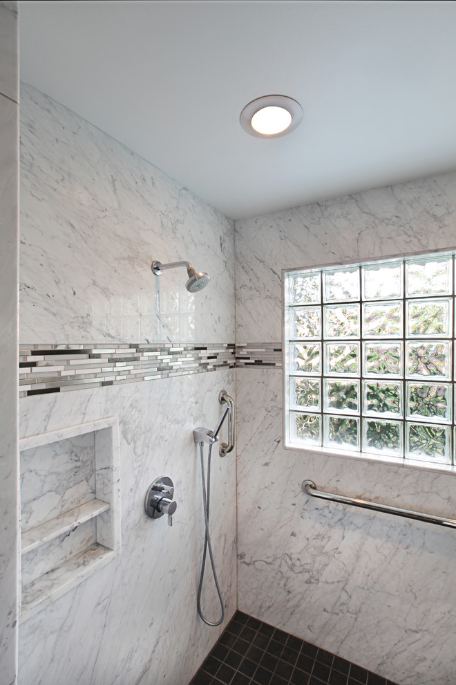 White Marble Walk-in Shower - Modern - Bathroom - Detroit - by ...