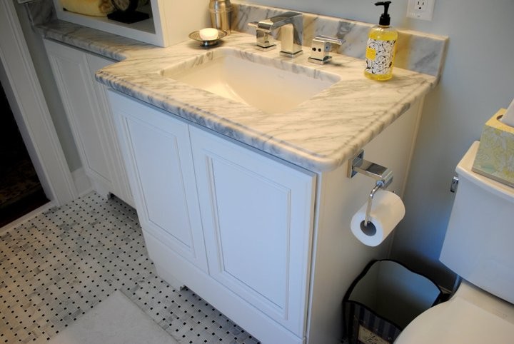 Whited Tinted Varnish Cabinet, Carrera Marble, Black and White Marble ...