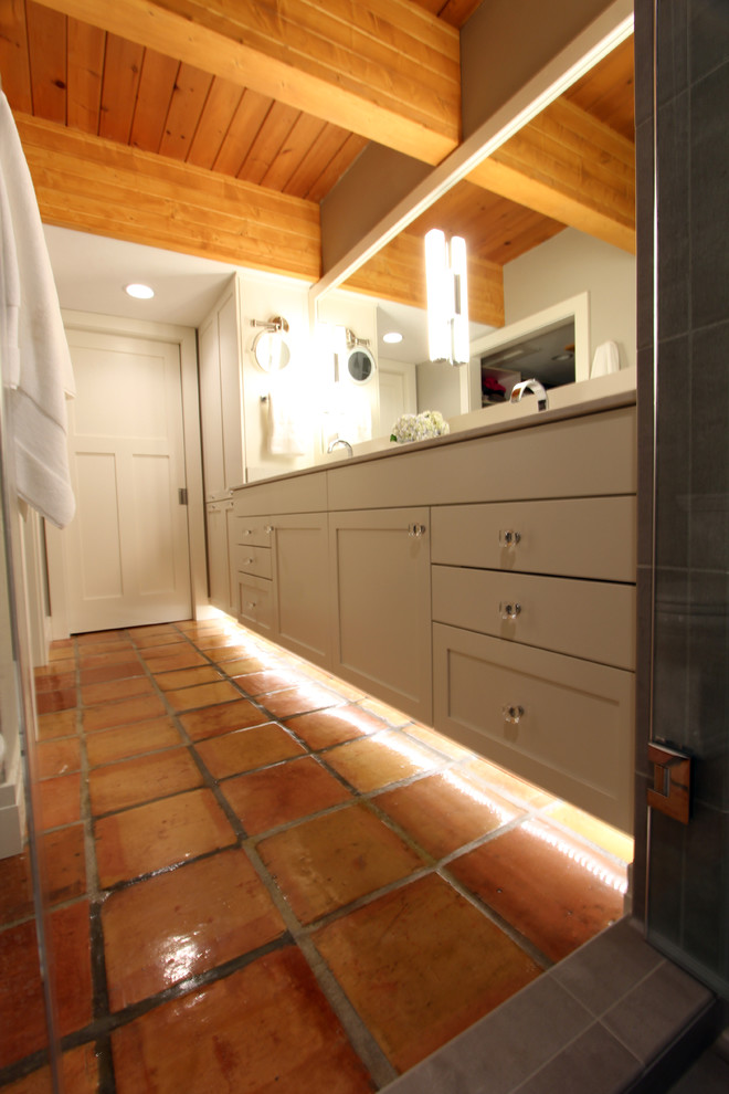Wood Beams and Ceiling in Master Bathroom - Transitional - Bathroom ...
