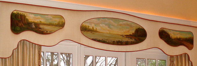 An elegant custom cornice board window treatment beautifully hand ...