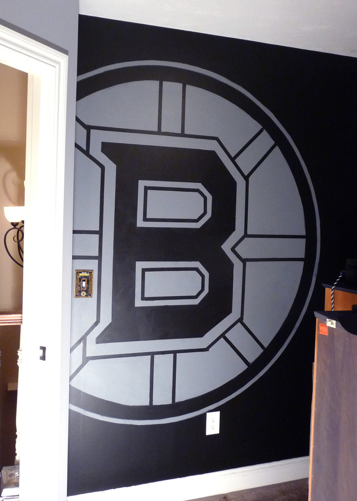 Boston Bruins mural, boy's hockey theme room. - Traditional - Bedroom ...