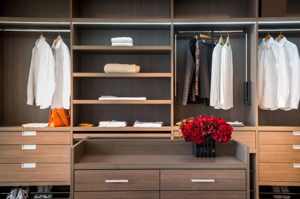 Dark Oak Walk-in Dressing Room with Drawer Unit - Contemporary - Closet ...