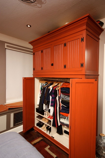 Distressed Built-In Armoire with Media Storage - Craftsman - Bedroom ...