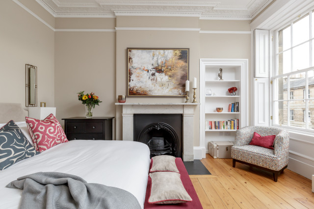 Edinburgh Classic Contemporary Taupe and Cranberry Master Bedroom ...