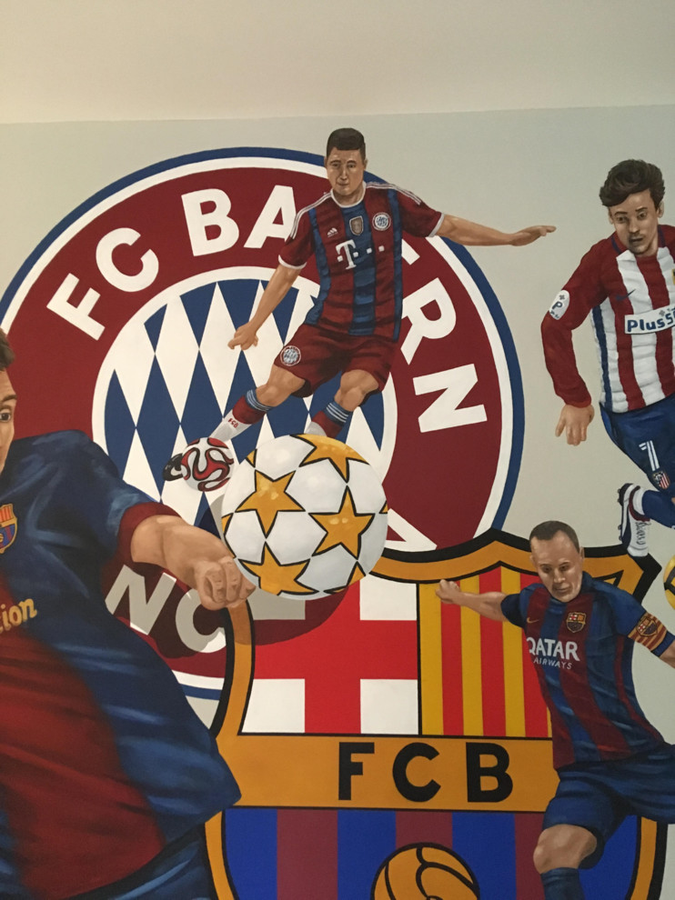 European Football/Soccer Clubs Mural, hand-painted in a bedroom by Tom ...
