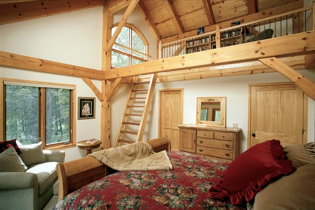 Guest Bedroom with Loft in Timber Frame Ski Home Rustic Bedroom Denver by Trilogy Partners Houzz