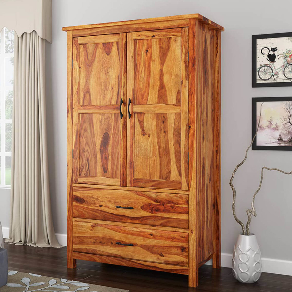 Healdsburg Solid Wood 2 Drawer Rustic Armoire Wardrobe - Contemporary ...