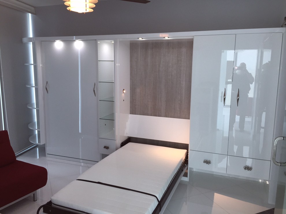 High gloss acrylic wall unit with two twin murphy beds - Modern ...