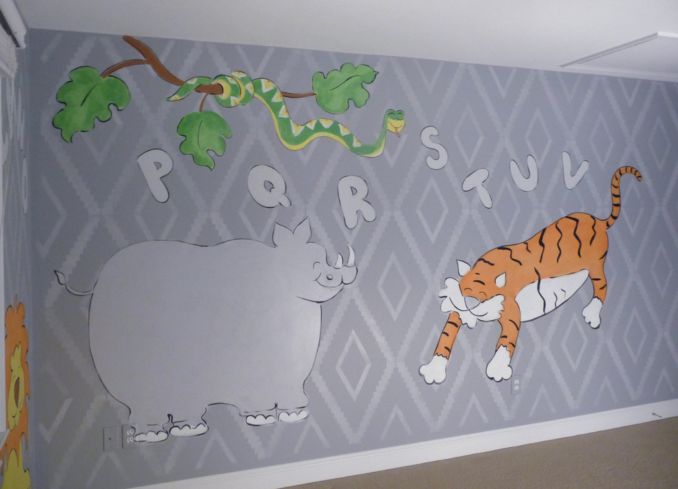 Jungle Animal Nursery Mural and Custom Stencil - Contemporain - Chambre ...