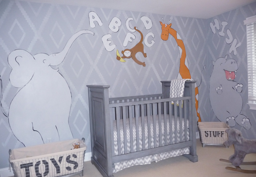 Jungle Animal Nursery Mural and Custom Stencil - Contemporary - Nursery ...