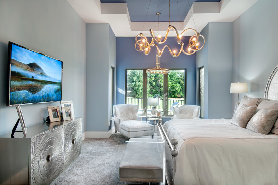 Modern One Story Florida Home Blue Master Bedroom - Modern - Bedroom ...