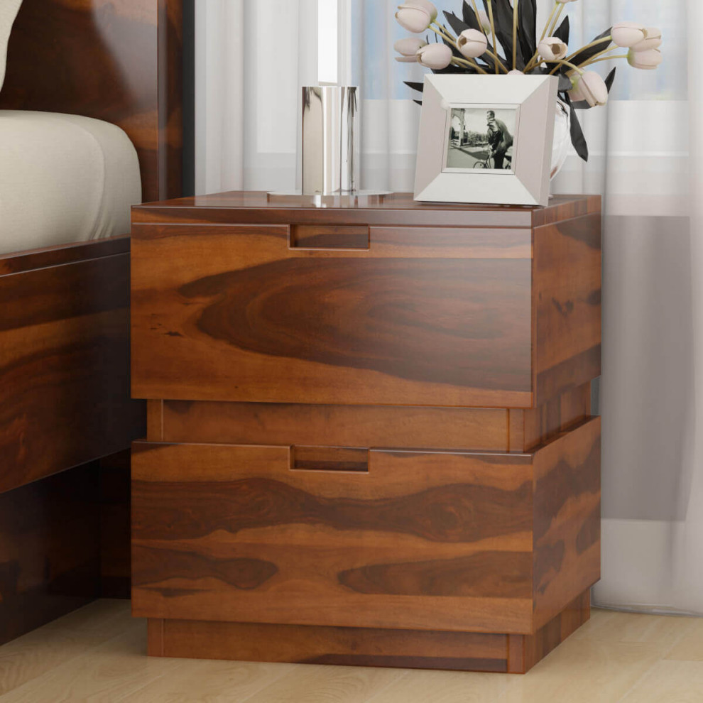 Modern Simplicity Box Style Solid Wood Nightstand with Drawers ...