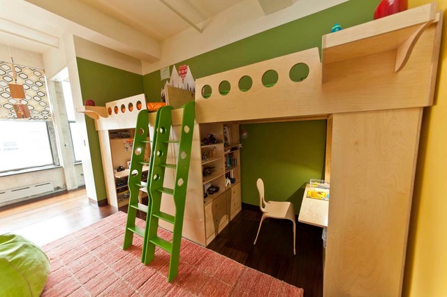 Casakids Green Loft Bed With Stairs