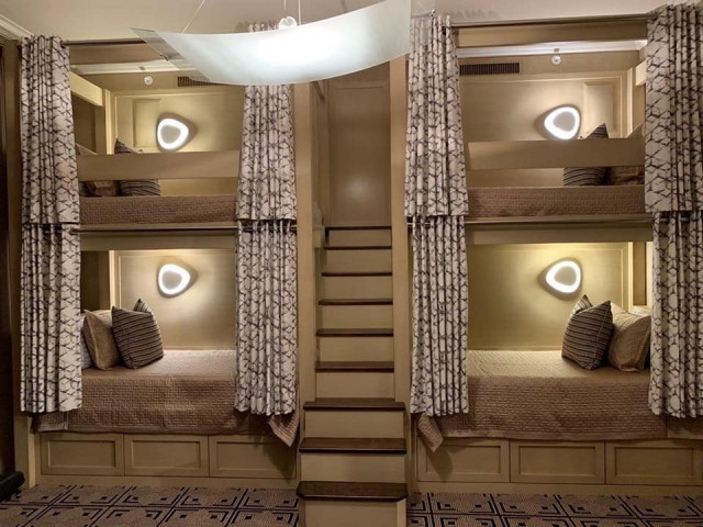Quadruple Bunk Beds, Maple glazed with center staircase and wall ...