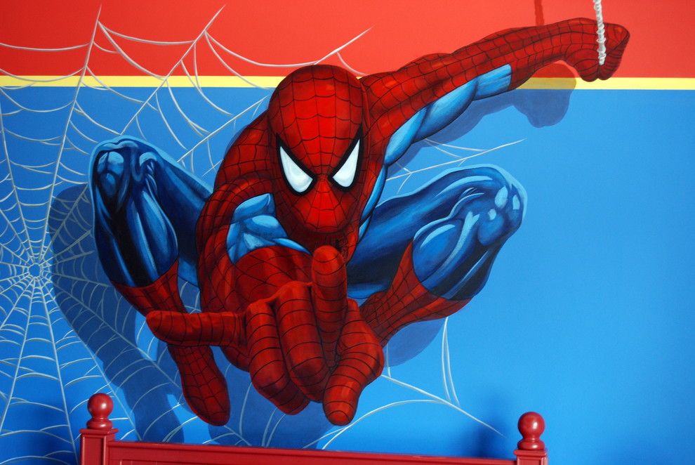 Spiderman Superhero Murals in a boys bedroom. Hand painted by Tom ...