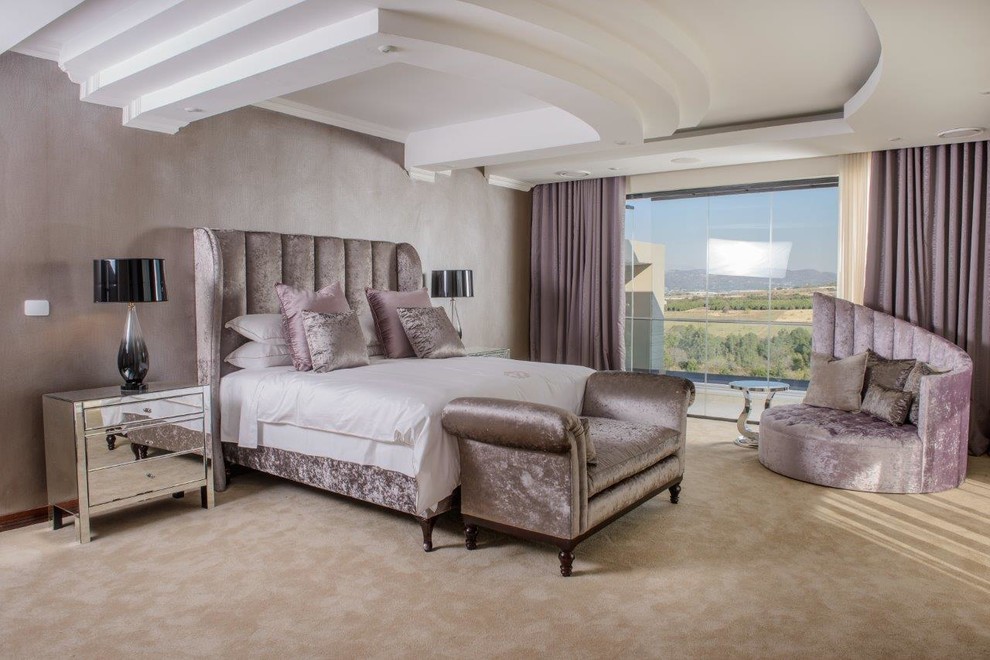 Winter bedroom in Lavender,Hollywood Ottoman,taffeta drapes ...