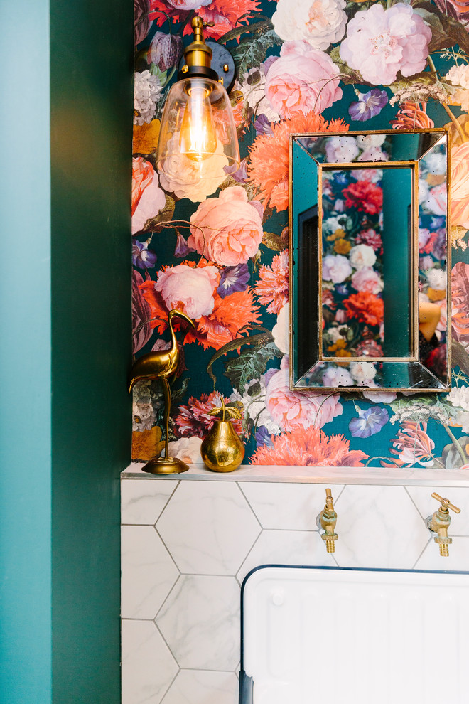 Compact Floral Bathroom - Shabby-chic Style - Powder Room - London - by ...