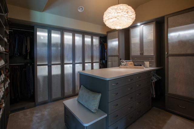 Dark Gray His & Hers Walk-in Closet - Transitional - Wardrobe - Denver ...