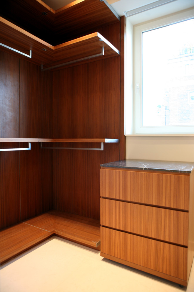 His closet - vertical grain teak, "New St. Laurent" marble, limestone ...