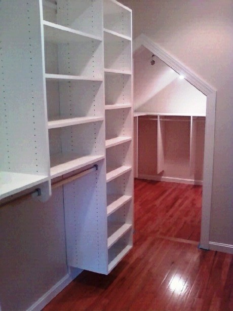 Walk in Master Closet in White with Sloped Ceilings - Contemporary ...