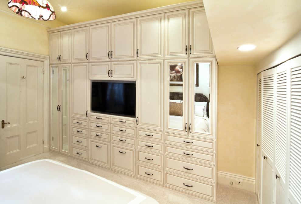Wardrobe & Media Unit with Antique White Glazed RTF Fronts - Traditional - Wardrobe - San ...