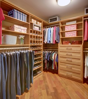 Woman's Custom Walk In Closet in Cappaccino Cherry - Traditional ...