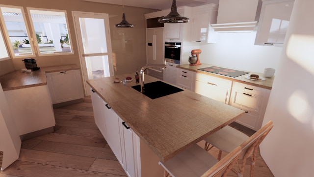 Cuisine avec îlot central style cottage - Beach Style - Kitchen - Nice ...