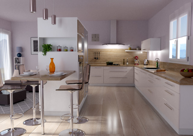 Modélisation en 3D d'une cuisine moderne - Modern - Kitchen - Grenoble ...