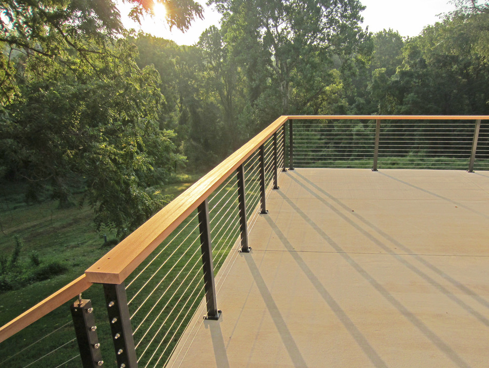 Black Aluminum Posts, Wood Top Rail & Cable Infill in Malvern, PA ...