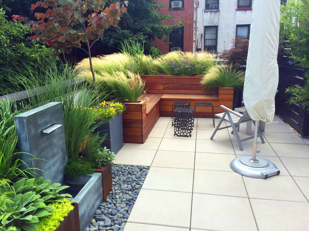 Boerum Hill, Brooklyn Rooftop Terrace with Fountain and Custom Built-in ...