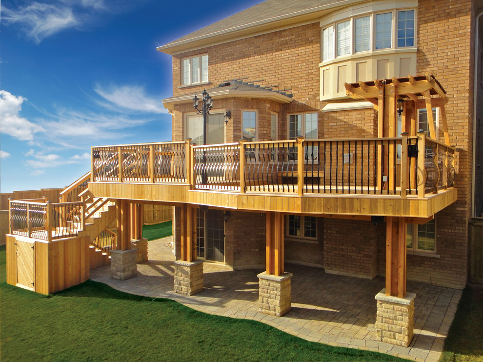 Cedar Deck, Interlocking Stone, Railings and Pergola - Traditional - Terrace - Toronto - by M.E ...