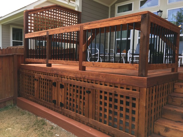 Cedar Deck with a Lattice Privacy Fence and Mini Arbor - San Antonio ...