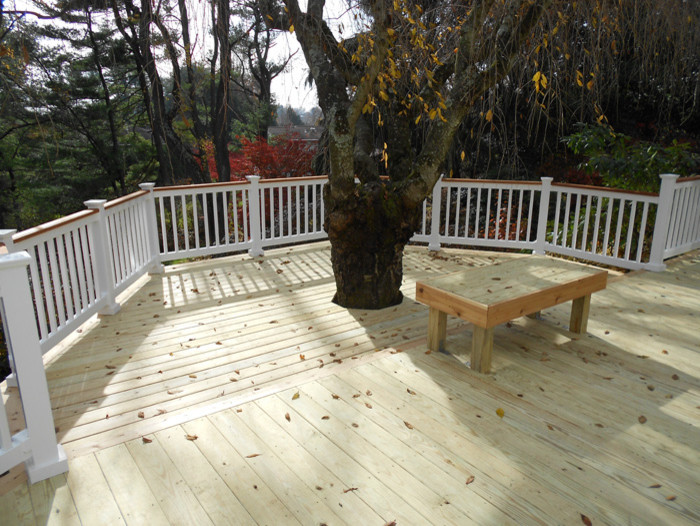 Cedar Inlay Deck Around Oak Tree - Traditional - Deck - Philadelphia ...